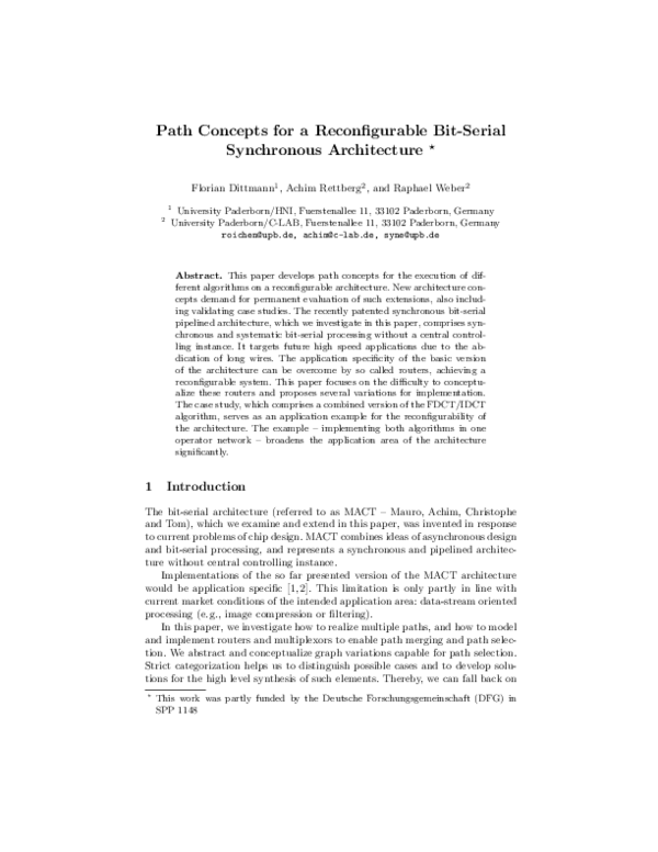 Pdf Towards The Implementation Of Path Concepts For A Reconfigurable Bit Serial Synchronous