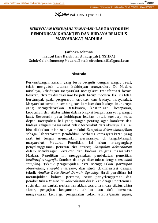 (PDF) Kompolan Kekerabatan/Bani: Laboratorium Pendidikan Karakter Dan Budaya Religius Masyarakat ...