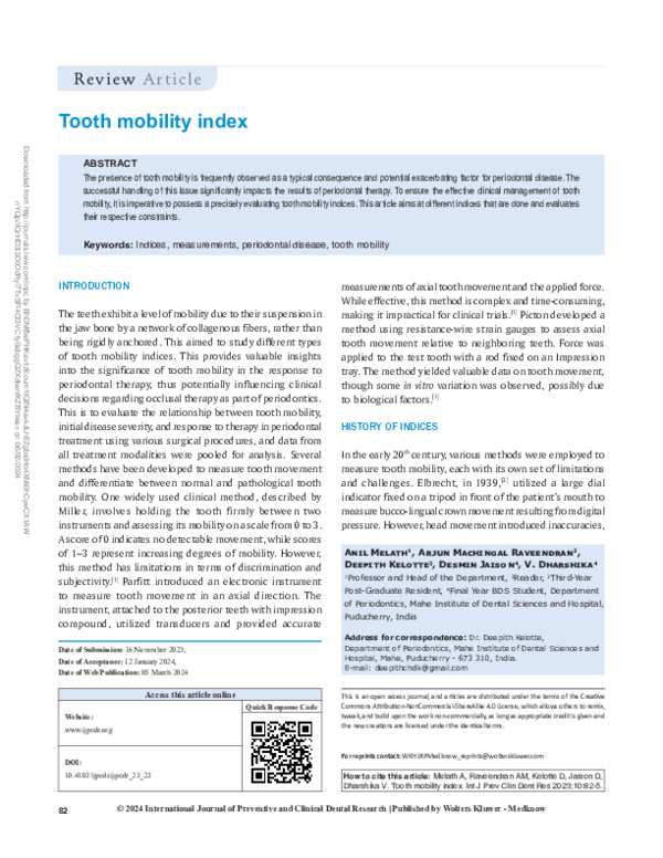 (PDF) Tooth mobility index.