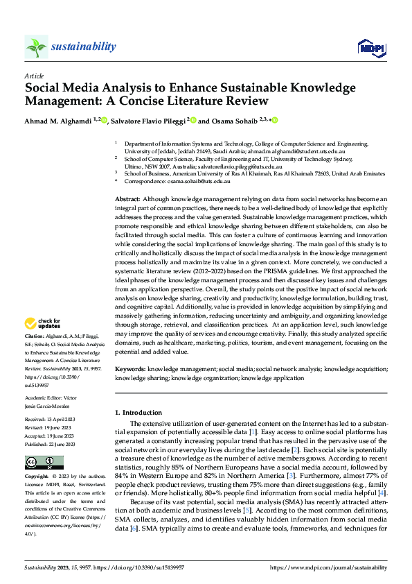 (PDF) Social Media Analysis to Enhance Sustainable Knowledge Management ...