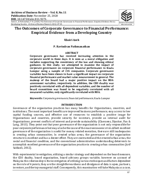 (PDF) Corporate Governance: The Gateway to a Robust Corporate Financial ...