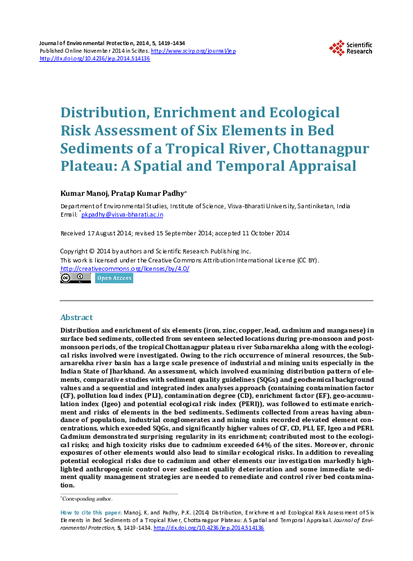 (PDF) Ecological Risk Assessment of Metal Contamination in River Sediments