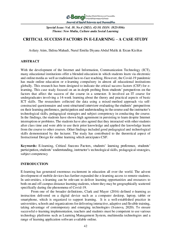 (PDF) Critical Success Factors in E-Learning – a Case Study