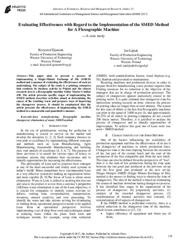 (PDF) Evaluating Effectiveness with Regard to the Implementation of the SMED Method for A ...