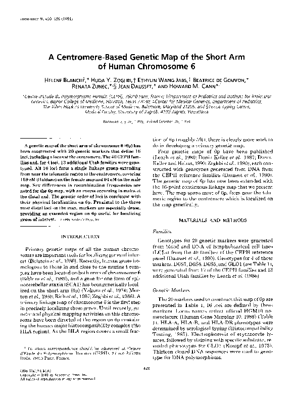 (PDF) A centromere-based genetic map of the short arm of human chromosome 6