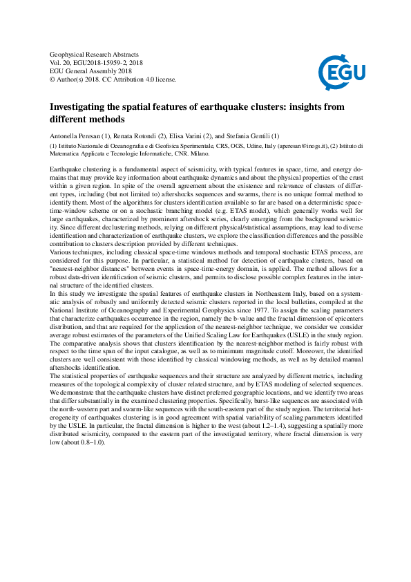 (PDF) Investigating the spatial features of earthquake clusters: insights from different methods ...
