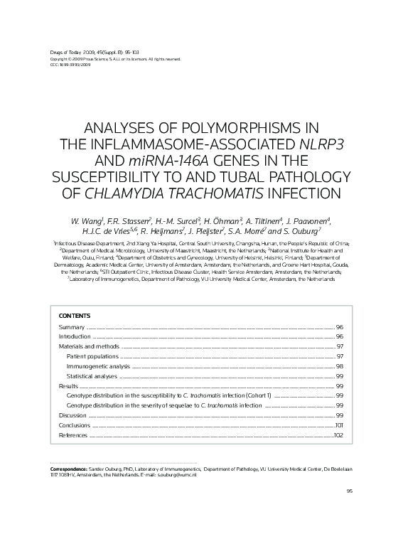 (PDF) Analyses of polymorphisms in the inflammasome-associated NLRP3 and miRNA-146A genes in the ...