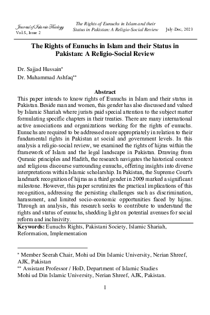 (PDF) The Rights of Eunuchs in Islam and their Status in Pakistan: A ...