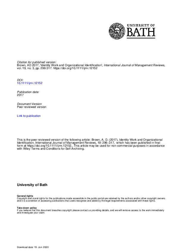 (PDF) Identity Work and Organizational Identification