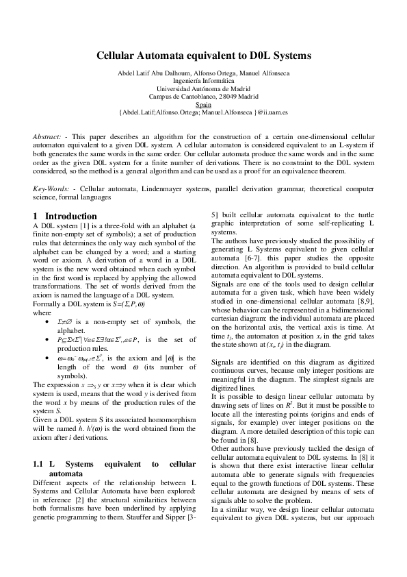 (PDF) Cellular automata equivalent to D0L system | Manuel Alfonseca - Academia.edu