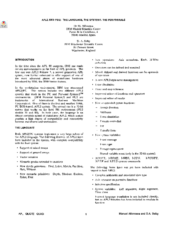 (PDF) APL and PS/2: the language, the system, the peripherals