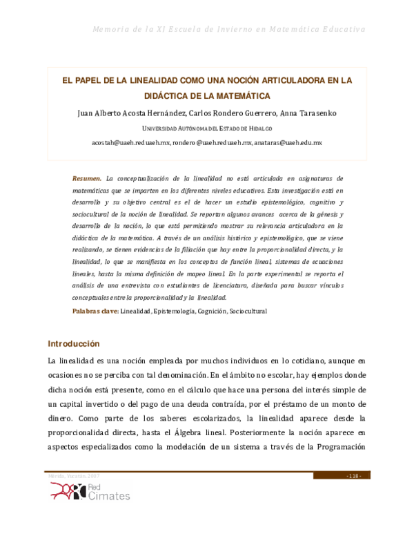 (PDF) El papel de la linealidad como una noción articuladora en la ...