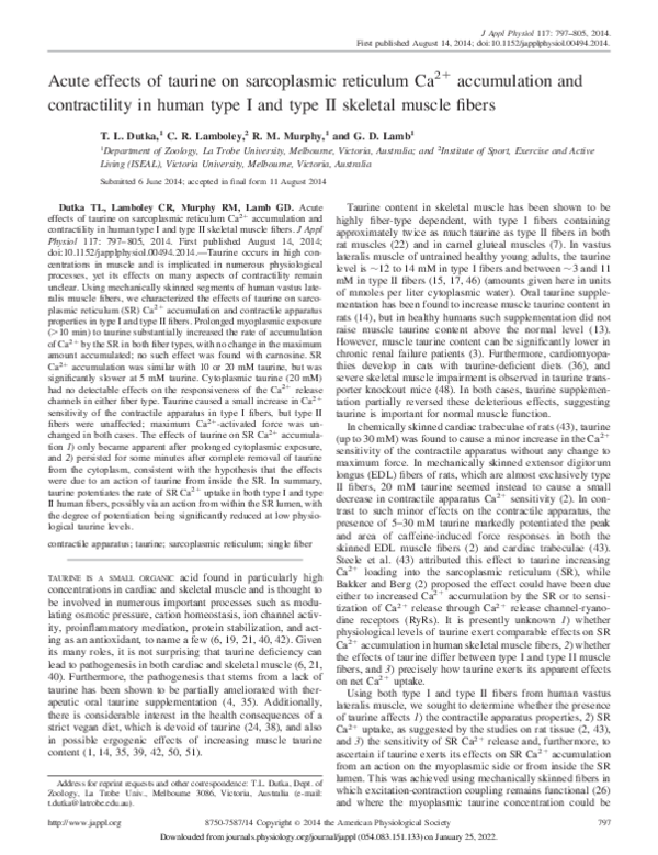 (PDF) Acute effects of taurine on sarcoplasmic reticulum Ca2 ...