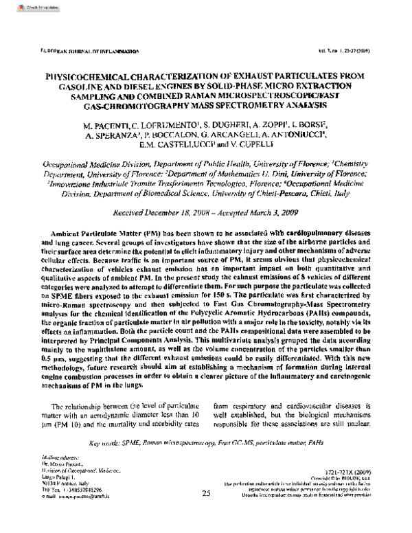 (PDF) Physicochemical Characterization of Exhaust Particulates from ...