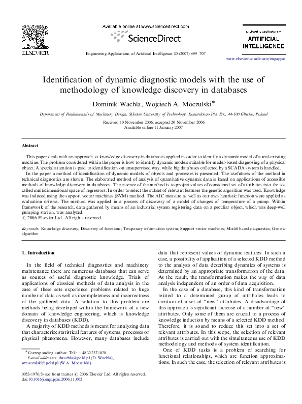 (PDF) Identification of dynamic diagnostic models with the use of methodology of knowledge ...