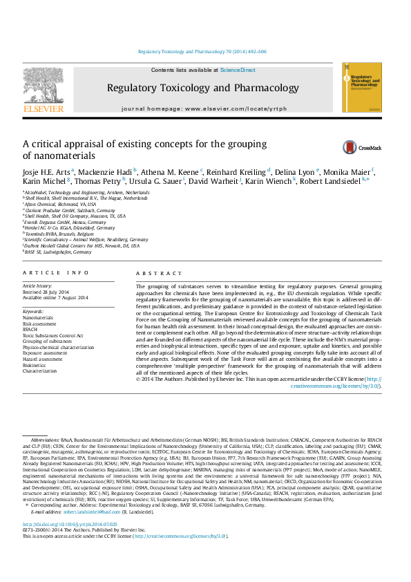(PDF) A critical appraisal of existing concepts for the grouping of nanomaterials | Robert ...