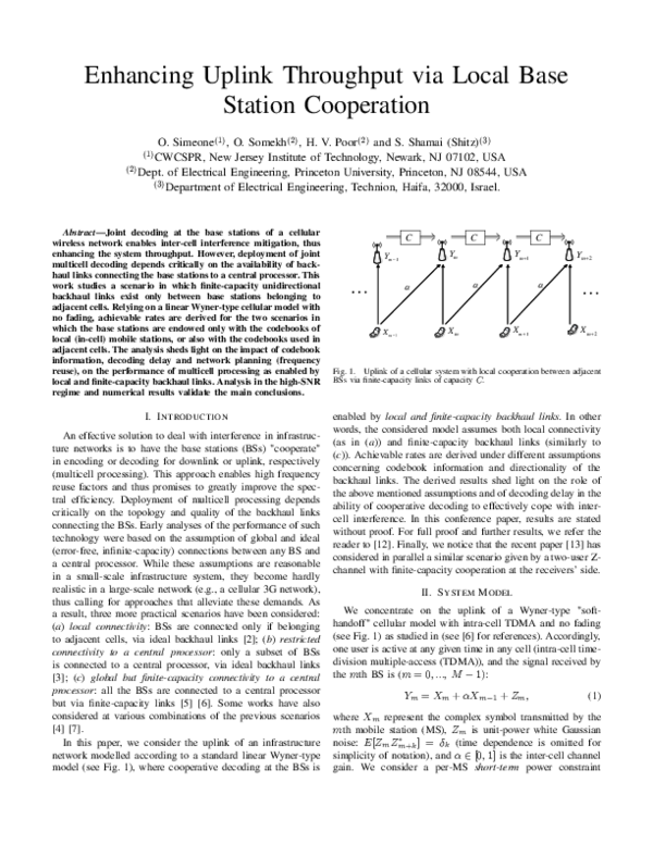 (PDF) Enhancing uplink throughput via local base station cooperation