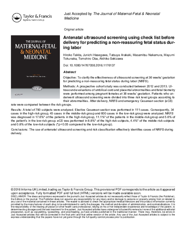 (PDF) Antenatal ultrasound screening using check list before delivery ...