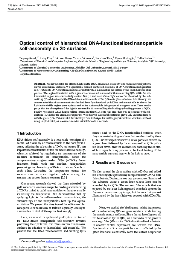 (PDF) Optical control of hierarchical DNA-functionalized nanoparticle ...