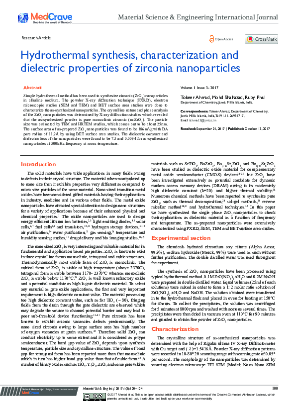 (PDF) Hydrothermal Synthesis, Characterization and Dielectric ...