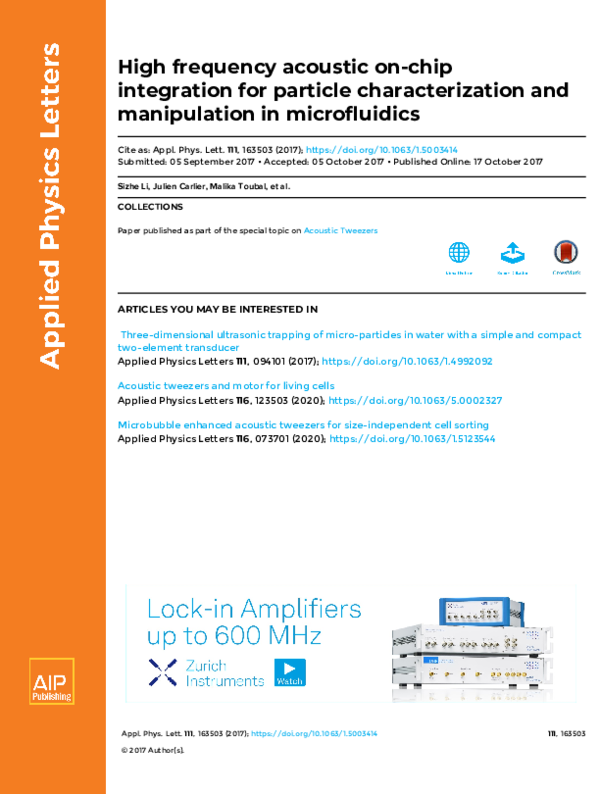 (PDF) High frequency acoustic on-chip integration for particle characterization and manipulation ...