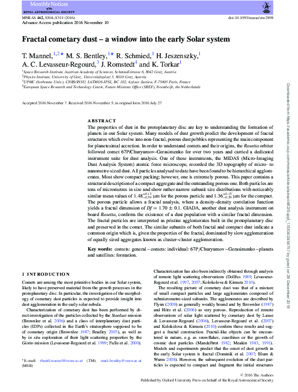 (PDF) Fractal cometary dust – a window into the early Solar system