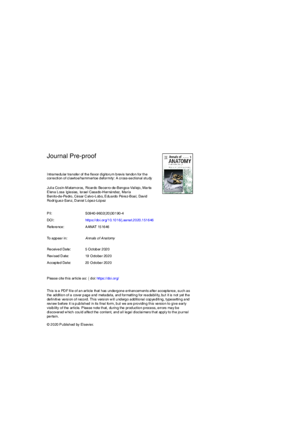 (PDF) Intramedular transfer of the flexor digitorum brevis tendon for ...