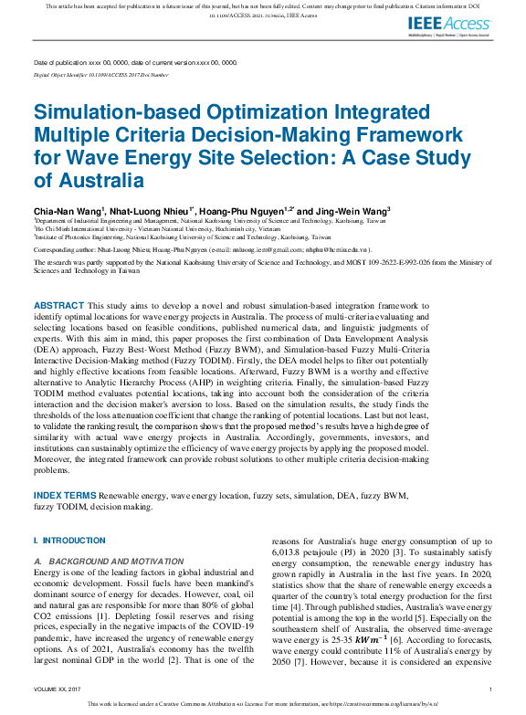 (PDF) Simulation-Based Optimization Integrated Multiple Criteria Decision-Making Framework for ...