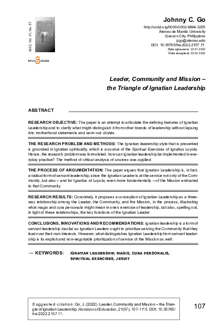 (PDF) Leader, Community and Mission – the Triangle of Ignatian Leadership