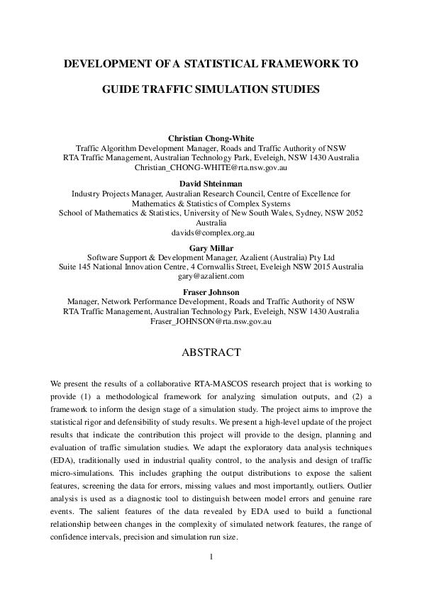 (PDF) Development of a statistical framework to guide traffic simulation studies