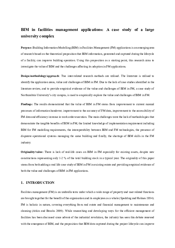 (PDF) BIM in facilities management applications: a case study of a ...