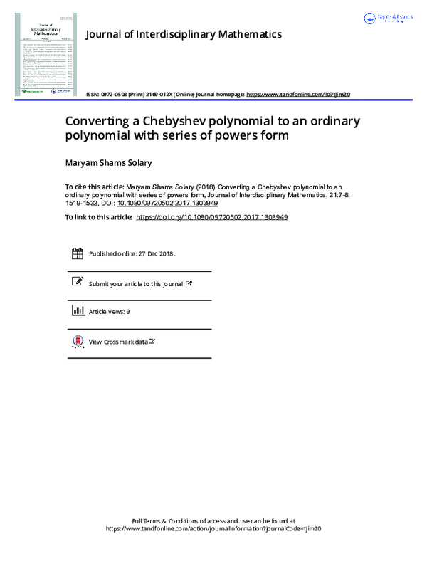 (PDF) Converting a Chebyshev polynomial to an ordinary polynomial with ...