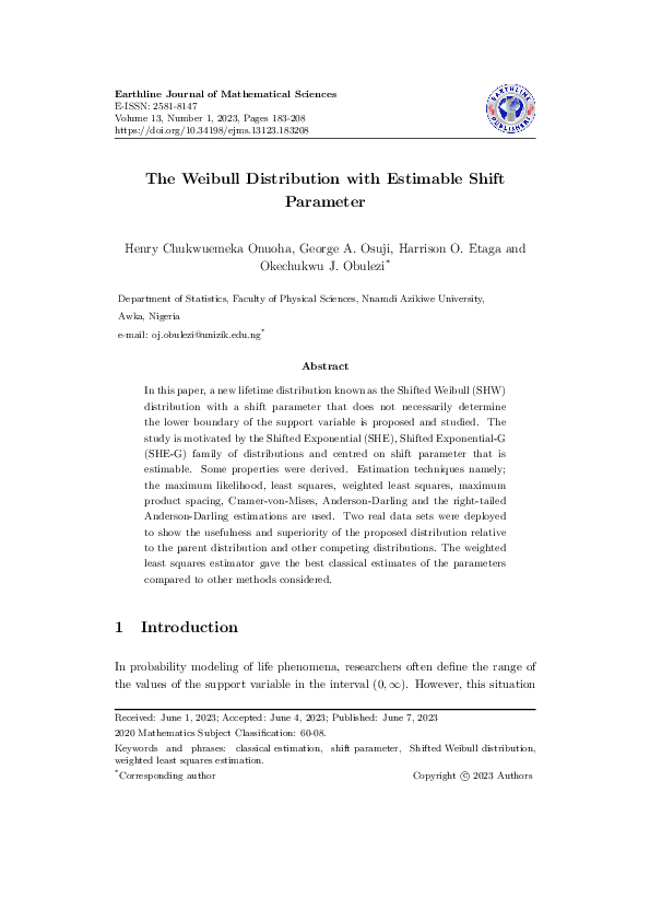 (PDF) The Weibull Distribution with Estimable Shift Parameter