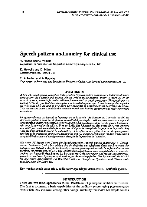 (PDF) Speech pattern audiometry for clinical use