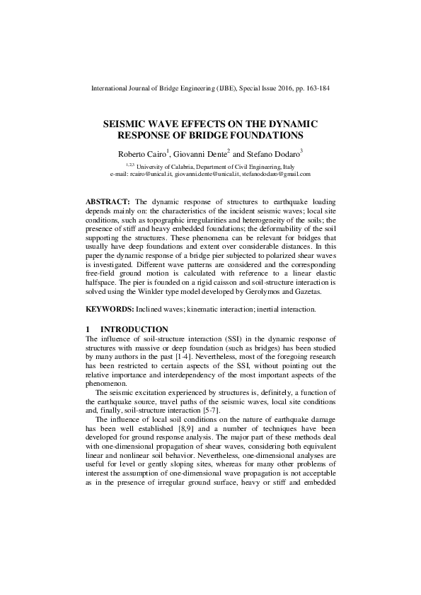 (PDF) Seismic wave effects on the dynamic response of bridge foundations