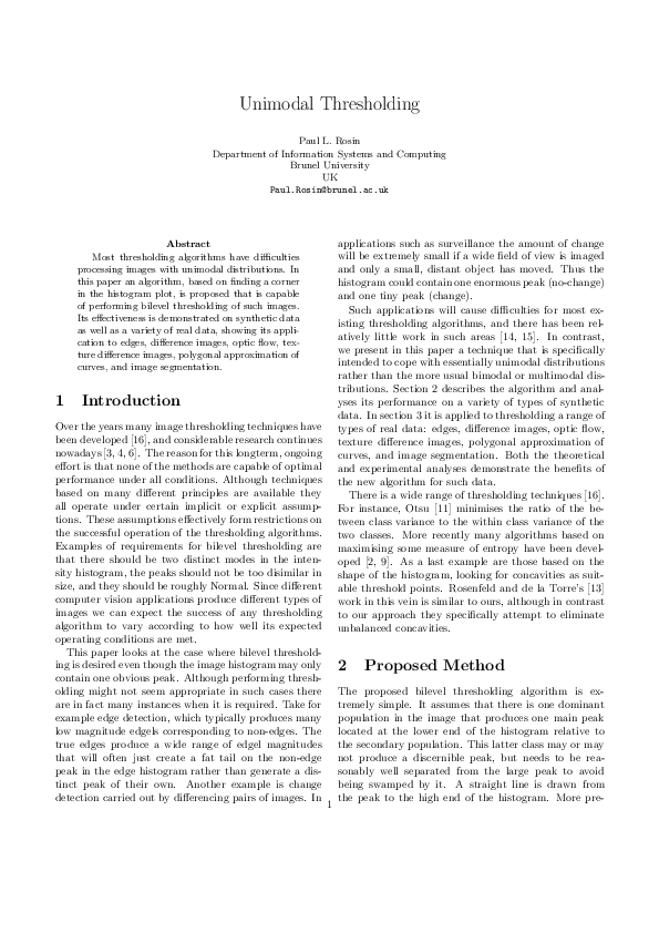 (PDF) Unimodal thresholding