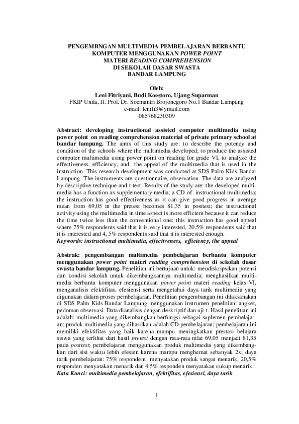 (PDF) Pengembngan Multimedia Pembelajaran Berbantu Komputer Menggunakan Power Point Materi ...