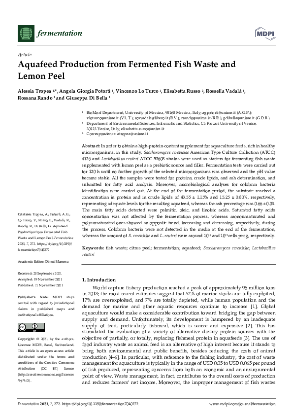 (PDF) Aquafeed Production from Fermented Fish Waste and Lemon Peel