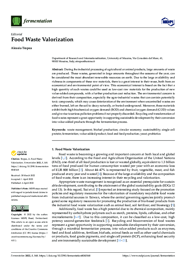 (PDF) Food Waste Valorization