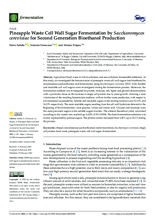 (PDF) Pineapple Waste Cell Wall Sugar Fermentation by Saccharomyces ...