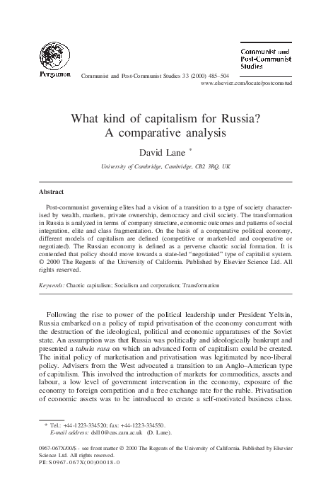 (PDF) What kind of capitalism for Russia? A comparative analysis