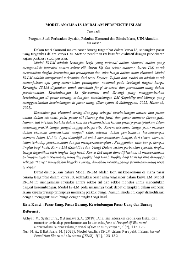 (PDF) MODEL ANALISA IS LM DALAM PERSPEKTIF ISLAM
