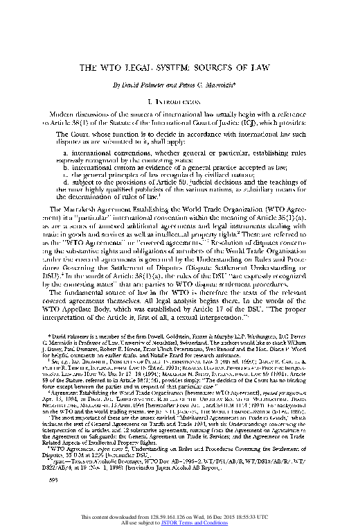 (PDF) The WTO Legal System: Sources of Law