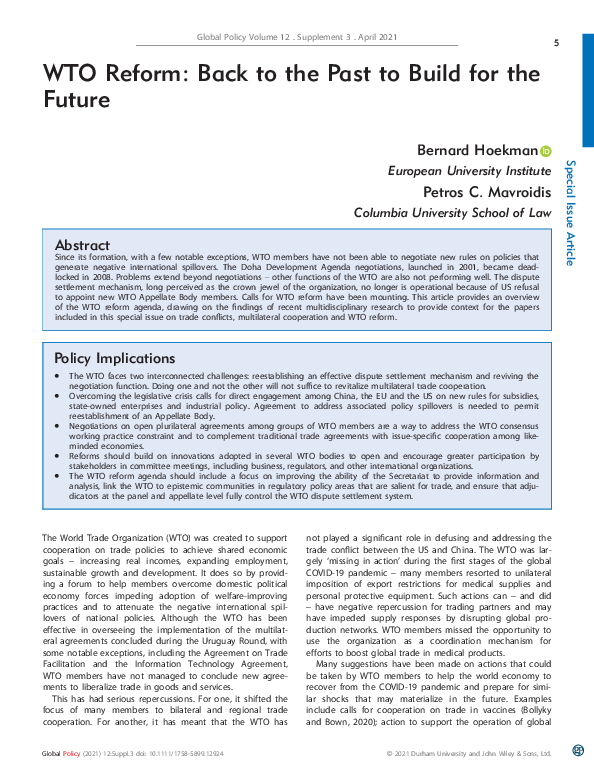 (PDF) WTO Reform: Back to the Past to Build for the Future
