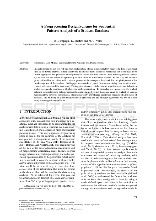 (PDF) A Preprocessing Design Scheme for Sequential Pattern Analysis of a Student Database