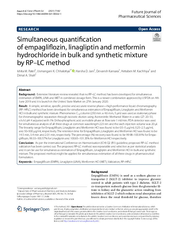(PDF) Simultaneous quantification of empagliflozin, linagliptin and metformin hydrochloride in ...