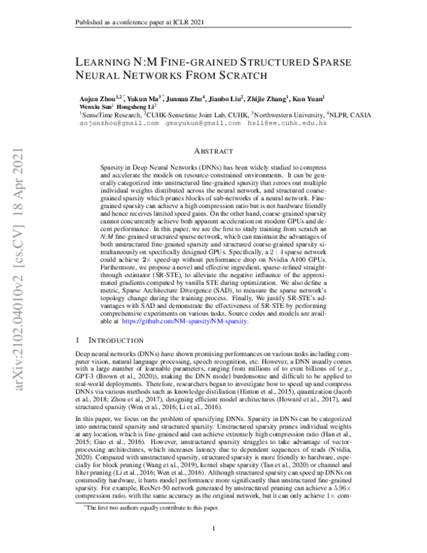 (PDF) Learning N:M Fine-grained Structured Sparse Neural Networks From Scratch