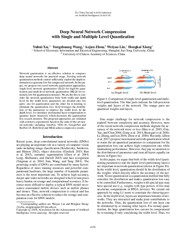 Pdf Deep Neural Network Compression With Single And Multiple Level Quantization