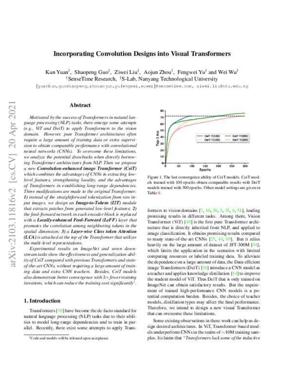 (PDF) Incorporating Convolution Designs into Visual Transformers