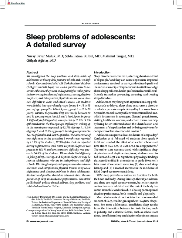 (PDF) Sleep Problems of Adolescents: A Detailed Survey